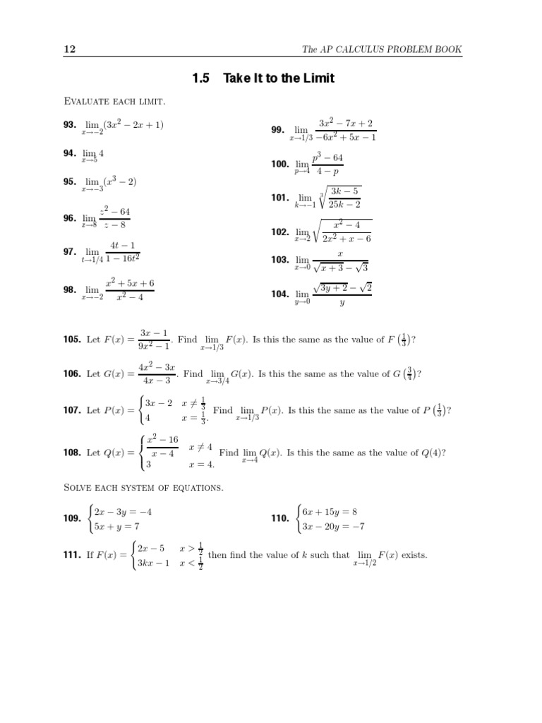 AP Calculus Limits Practice Problems | PDF | Function (Mathematics ...