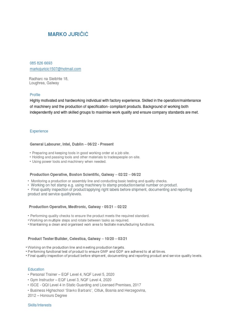 Marko Juricic CV 1 | PDF