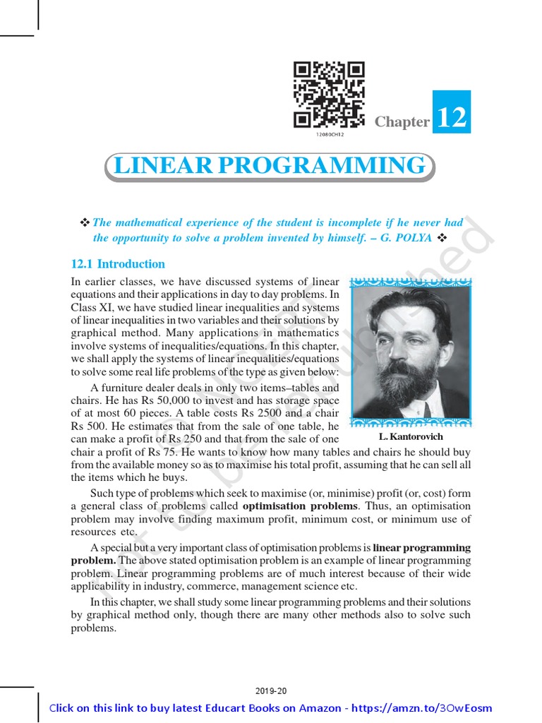 CH - 12 LINEAR PROGRAMMING | PDF | Mathematical Optimization | Linear Programming
