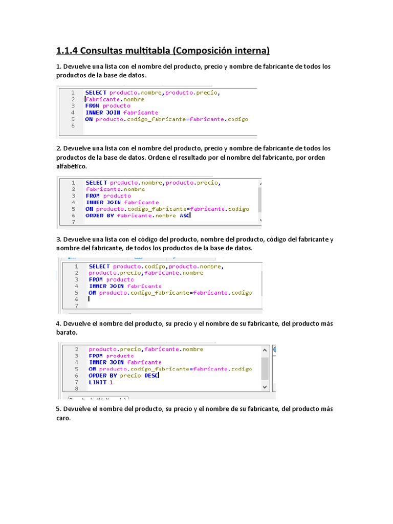 1.1.4 Consultas Multitabla (Composición Interna) | PDF