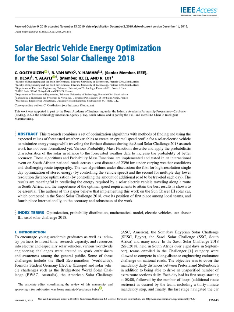 Solar Electric Vehicle Energy Optimization For The Sasol Solar ... Solar Electric Vehicle Energy Optimization For The Sasol Solar ...