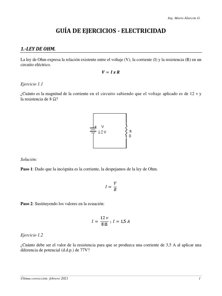 Guía y Ejercicios - Electricidad Básica | PDF | Resistencia Eléctrica y Conductancia | Energia ...