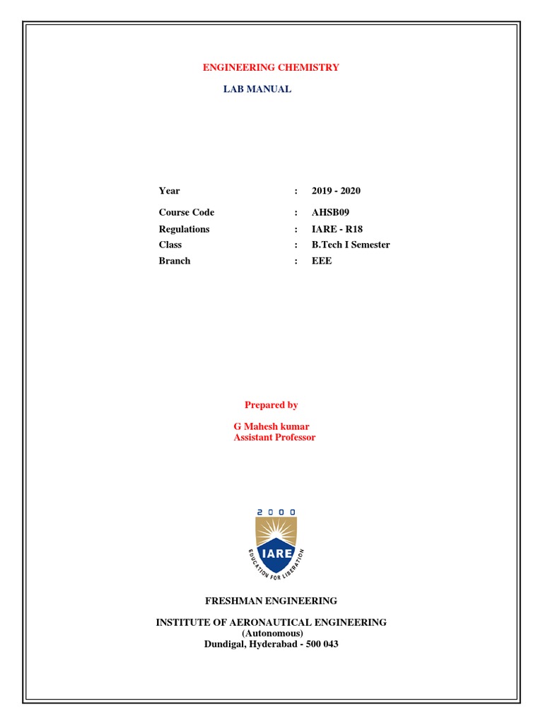 EEE - Engineering Chemistry Lab Manual New 2019-20 | PDF | Titration ...