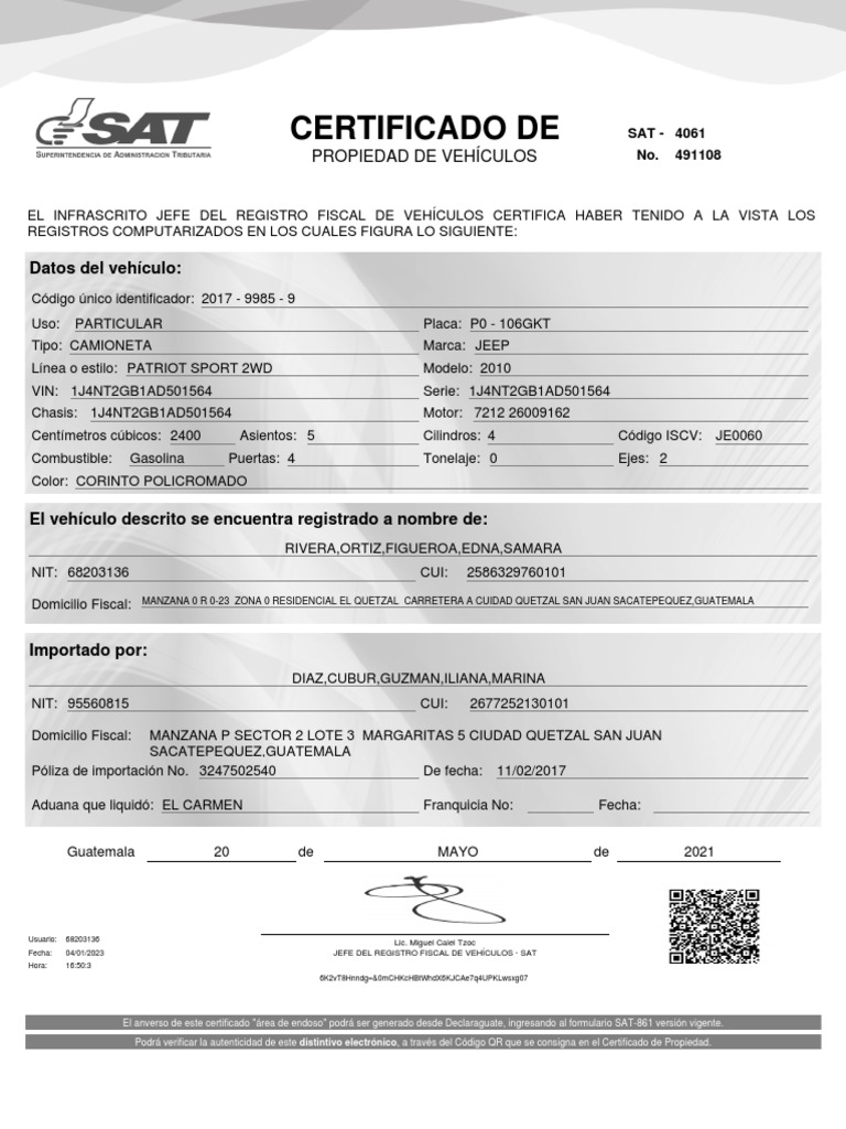 Certificado Propiedad Electronica | PDF | Transporte privado ...