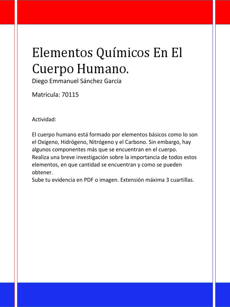 Elementos Quimicos En El Cuerpo Humano | PDF | Cuerpo humano | Proteínas