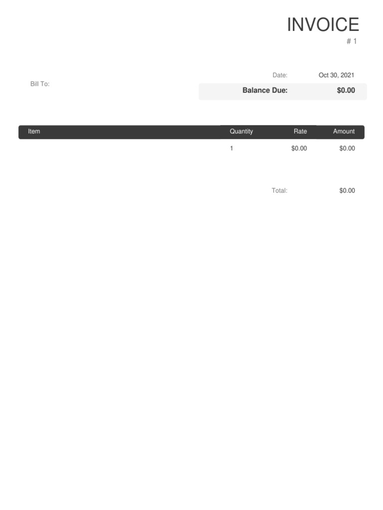 Zero Balance Invoice for Services Rendered on October 30th, 2021 | PDF