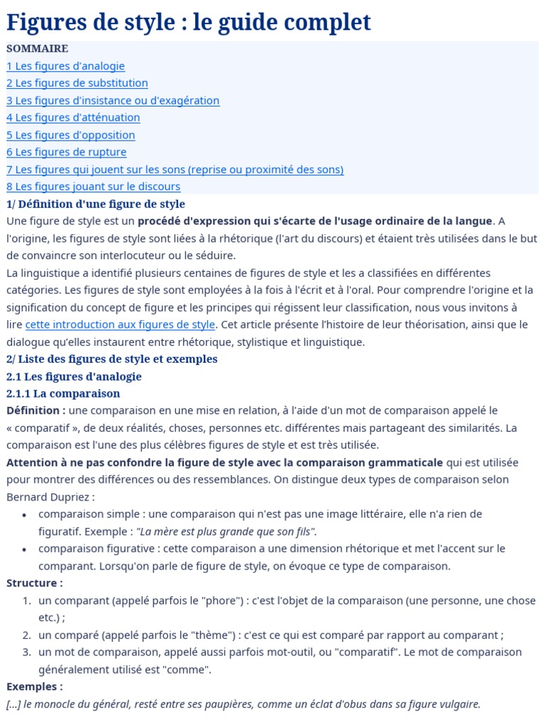 Figures de Style Le Guide Complet | PDF | Métaphore | Mécanismes de la ...