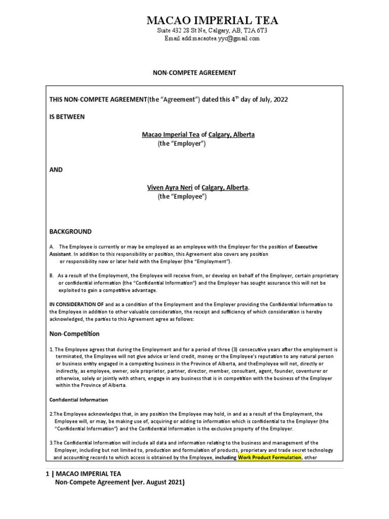 MIT Non-Compete Agreement Edited | PDF | Trade Secret | Employment