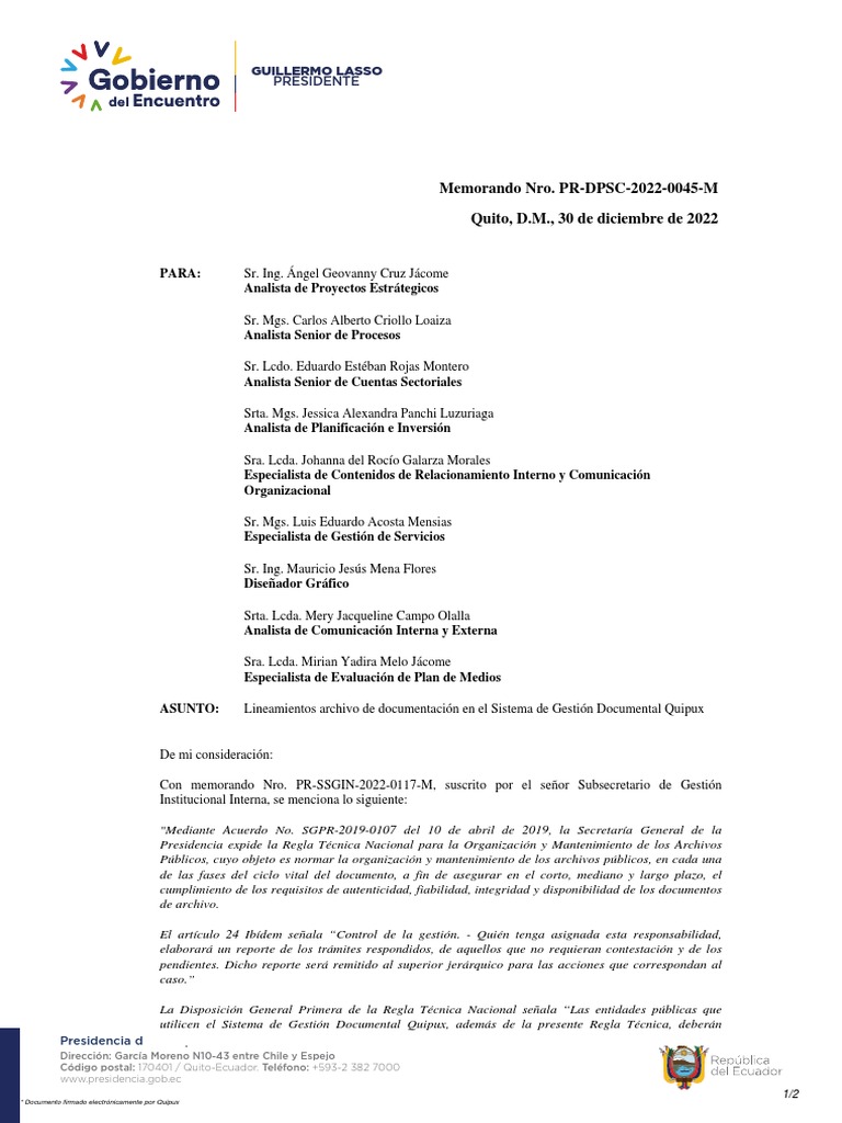 PR DPSC 2022 0045 M | PDF | Gestión de registros | Ecuador