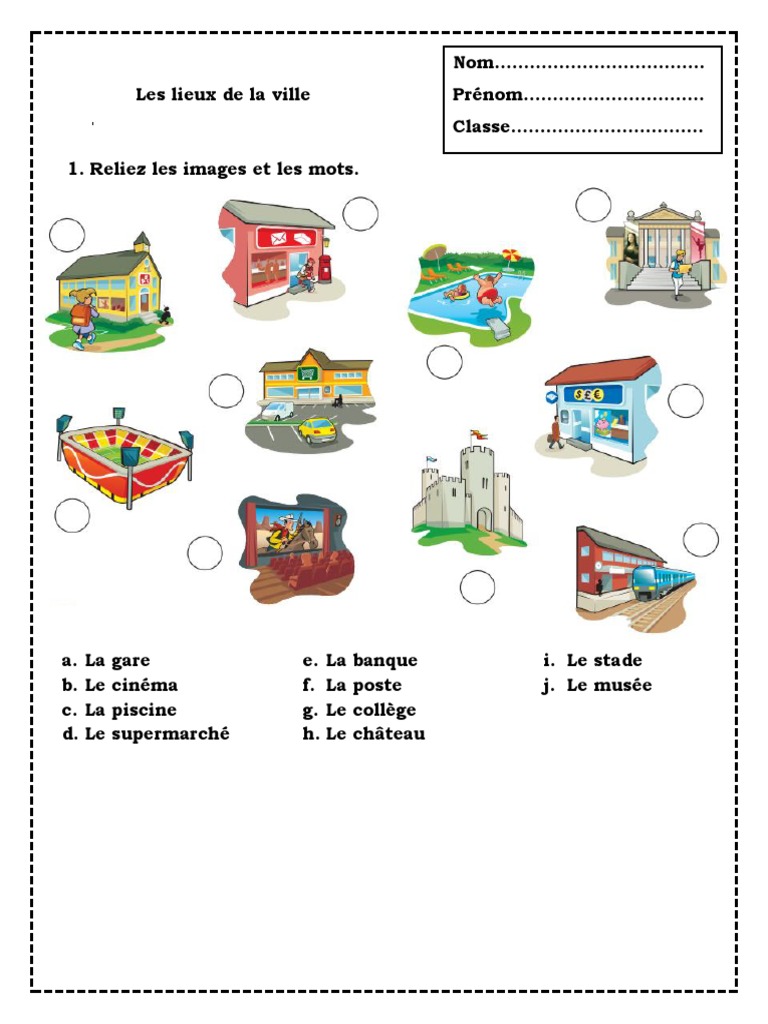Lieux de la ville : vocabulaire et exercices | PDF | Jeux et activités