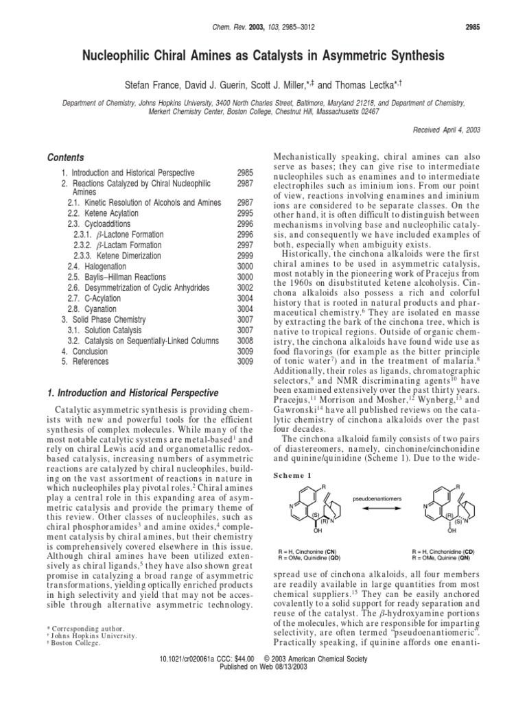 Nucleophilic Chiral Amines As Catalysts in Asymmetric Oc4ic21tzv | PDF | Catalysis ...