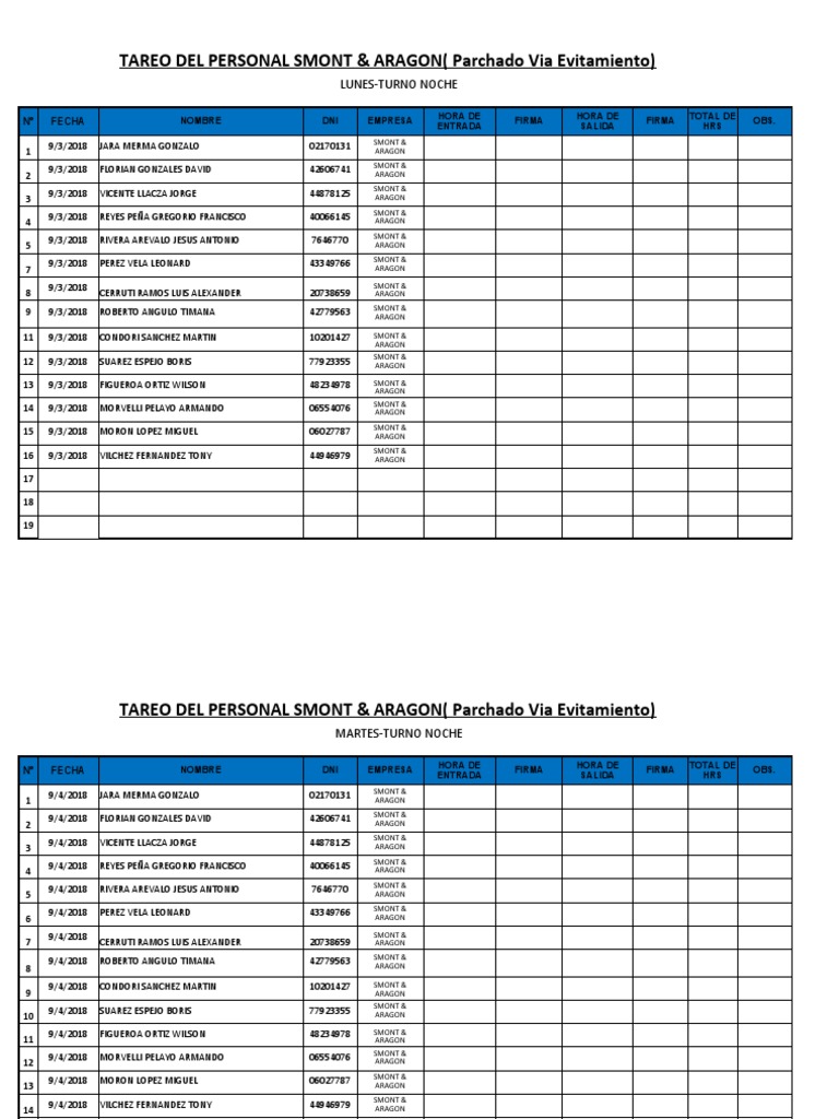 Plantilla - Asistencia Diaria | PDF