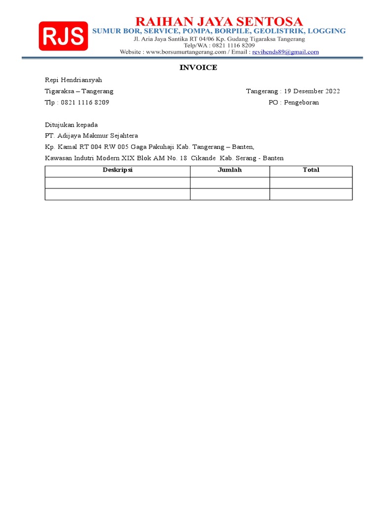 Invoice Pengeboran PT. Adijaya Makmur | PDF