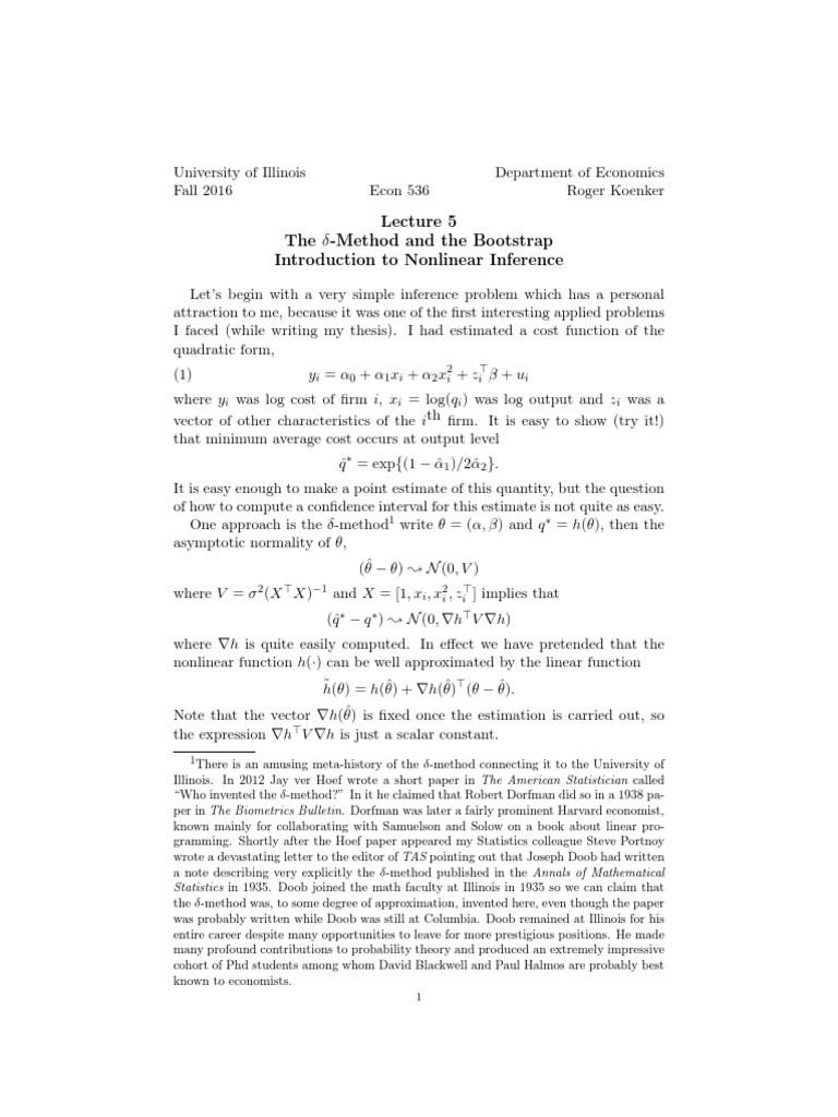 The δ Method And The Bootstrap Introduction To Nonlinear Inference Pdf Bootstrapping