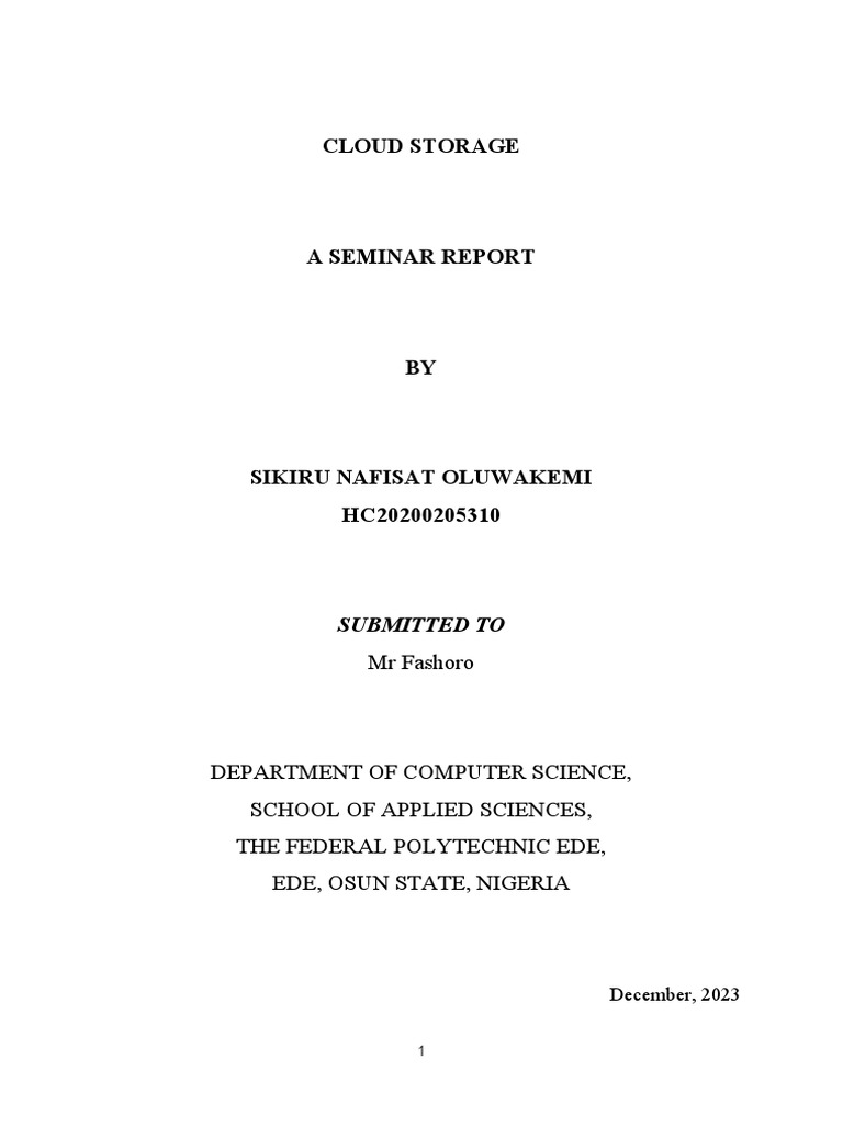 Cloud Storage Seminar | PDF | Computer Data Storage | Cloud Computing