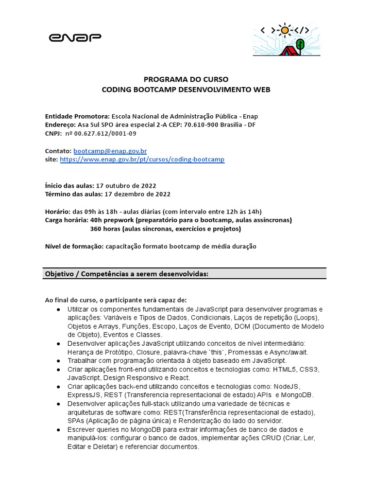 Programa Do Curso Coding Bootcamp Desenvolvimento Web Pdf Script Java Rede Mundial De 2610