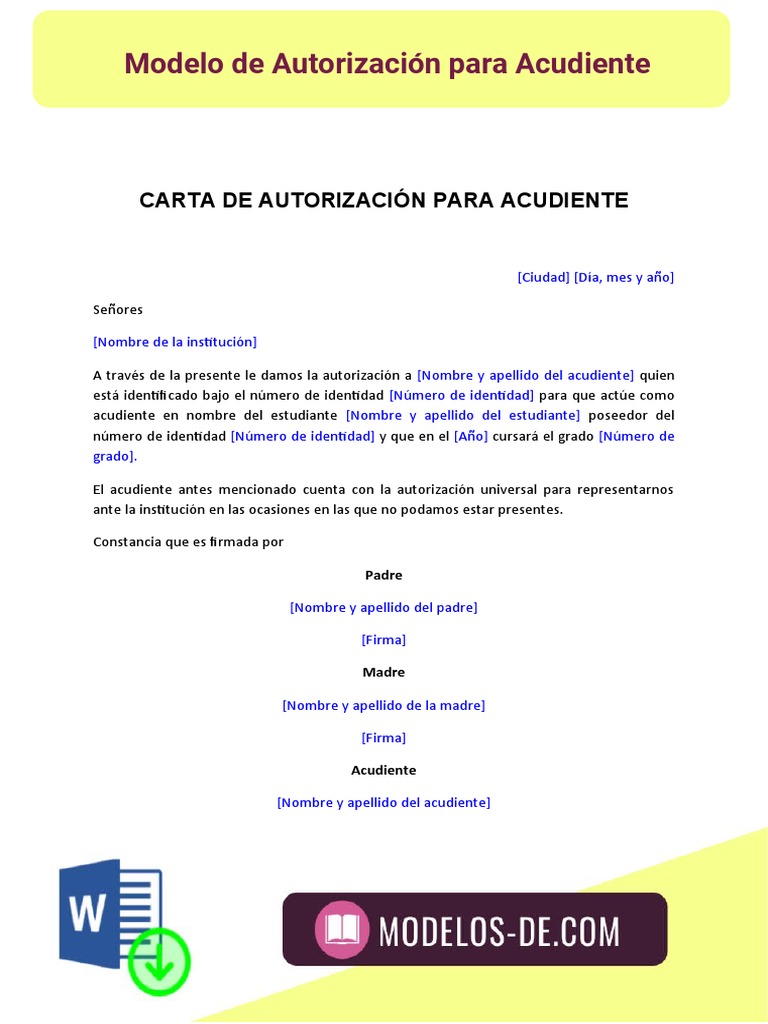 Carta de Autorizacion para Acudiente | PDF