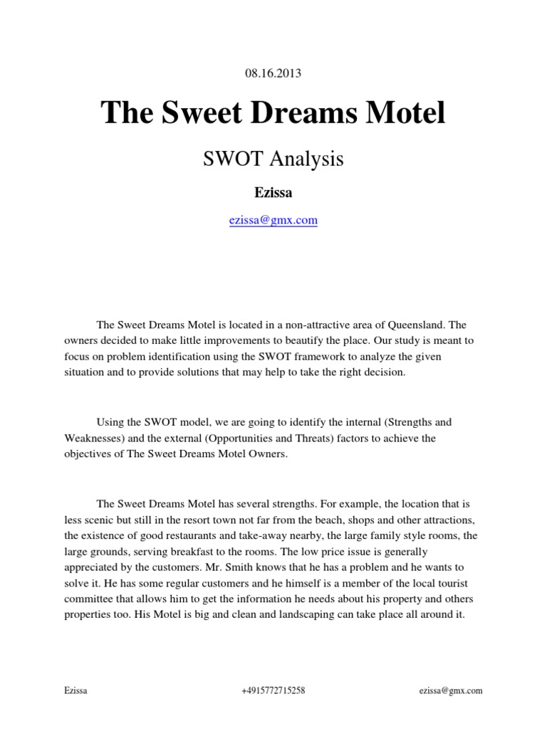 SWOT for Sweet Dreams Motel | PDF | Swot Analysis | Motel