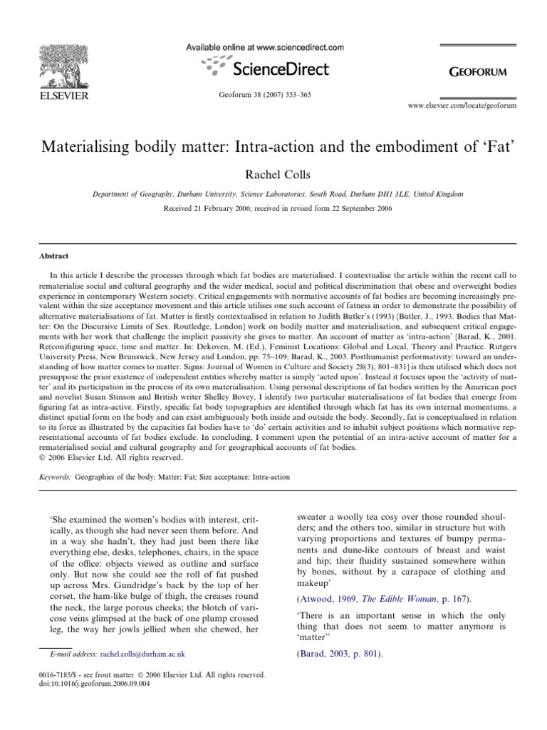 Colls - Materialising Bodily Matter - Intra-Action and The Embodiment ...