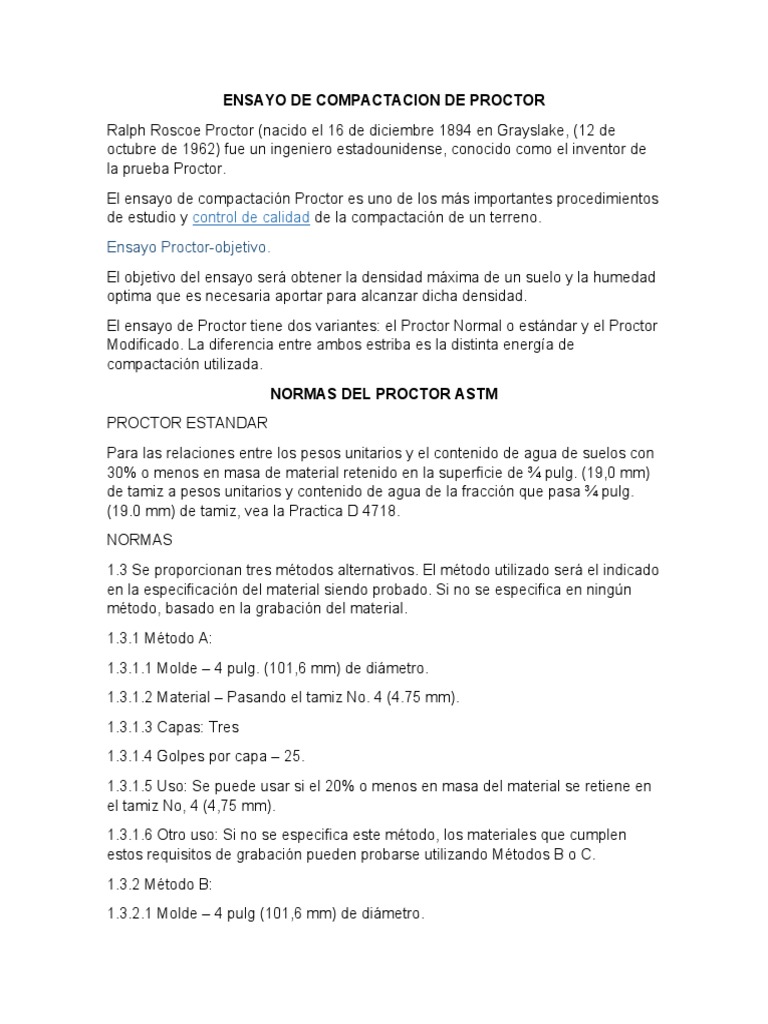 Ensayo de Compactacion de Proctor | PDF | Ingeniero civil | Ingeniería ...