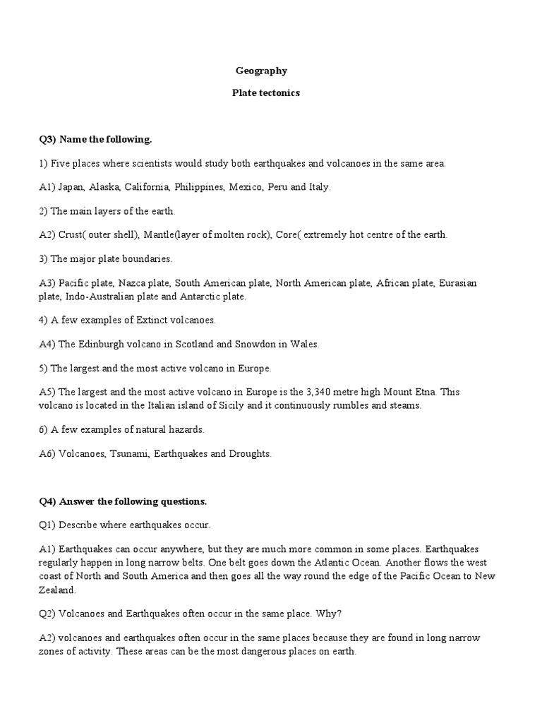 Plate Tectonics: Key Questions & Answers | PDF | Volcano | Plate Tectonics
