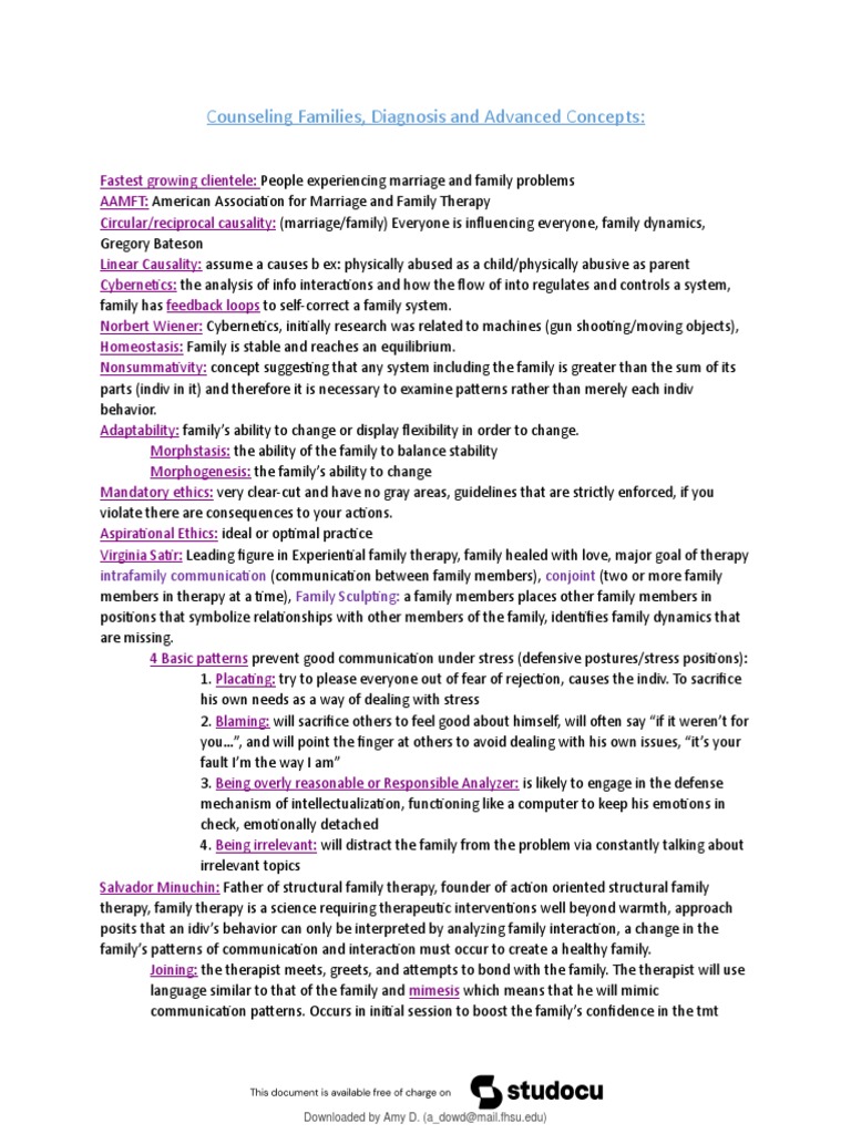 NCE Counseling Families, Diagnosis and Advanced Concepts | PDF