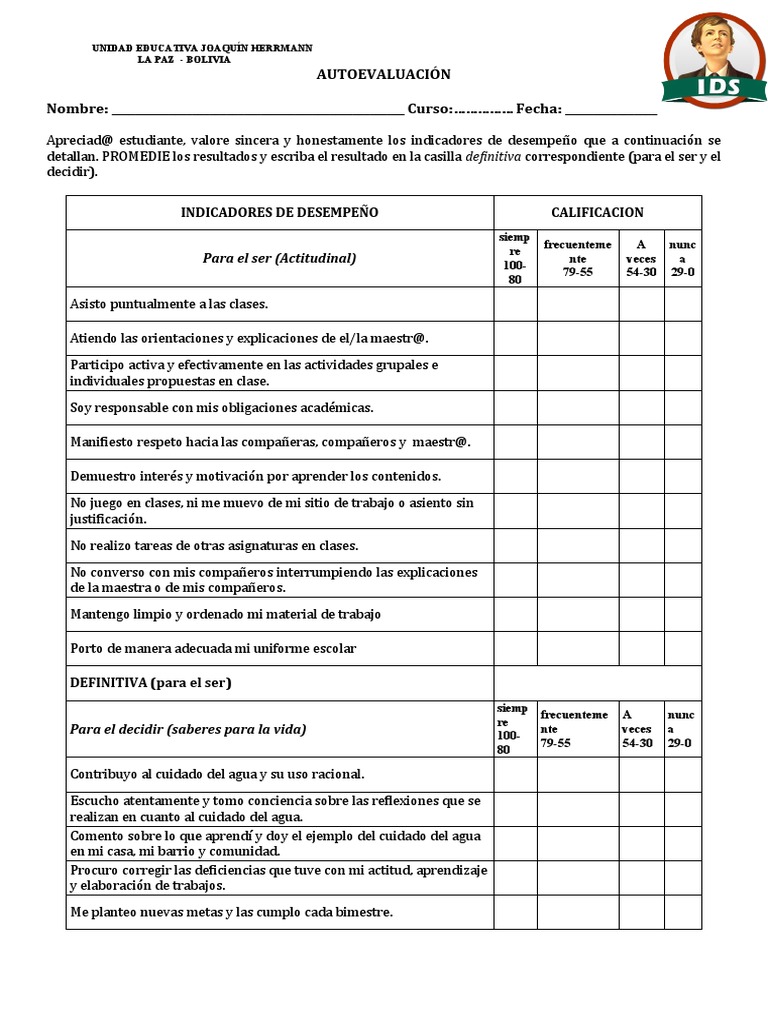 Formato de Autoevaluación (Estudiantes) | PDF | Cognición | Aprendizaje