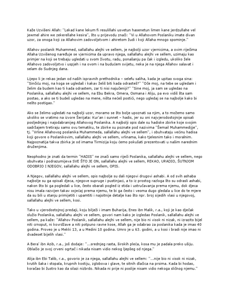 Osobine Poslanika, Sallallahu Alejhi Ve Sellem | PDF