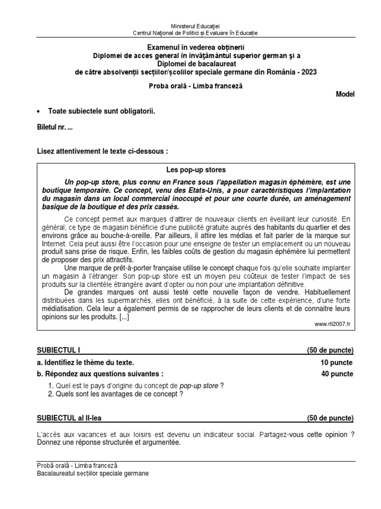 Bac Franceza 2023 : Proba Orală | PDF | la communication
