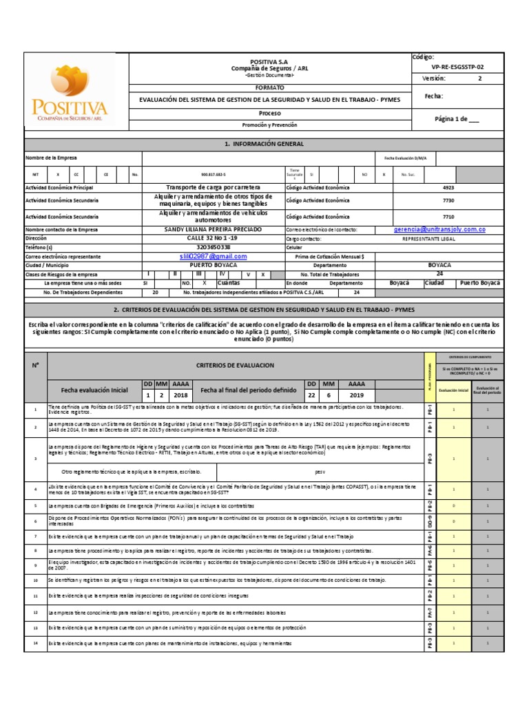 Evaluacion Del SG-SST | PDF | Business | Economias