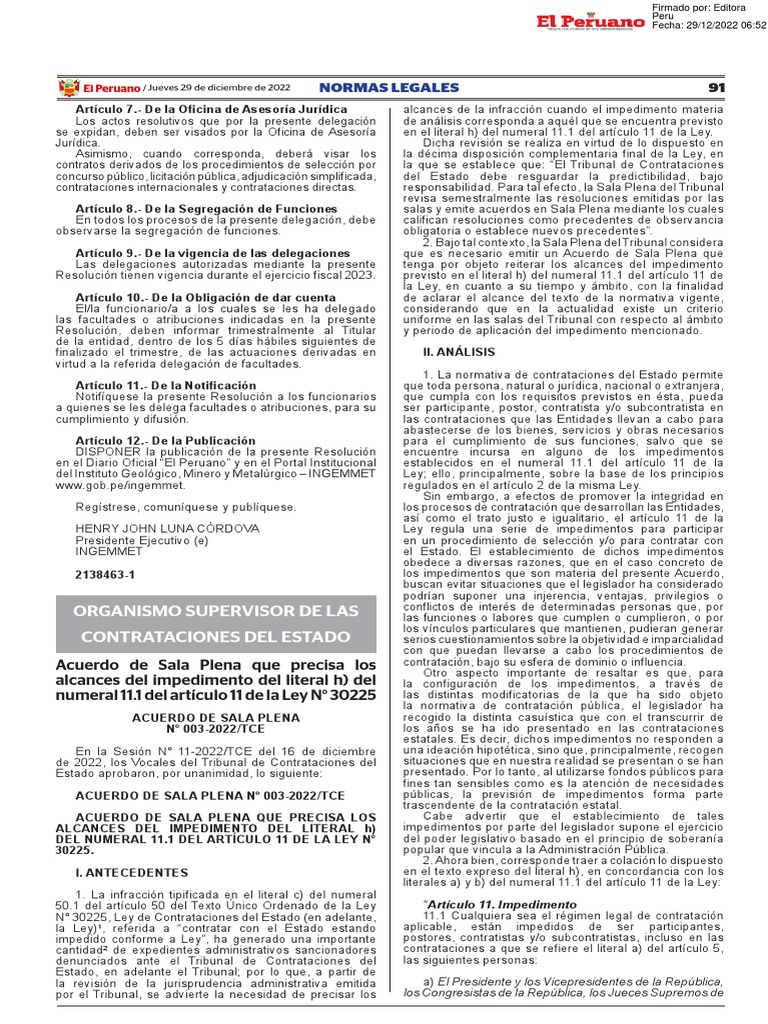 Acuerdo de Sala Plena #003-2022/tce | PDF | Caso de ley | Juez