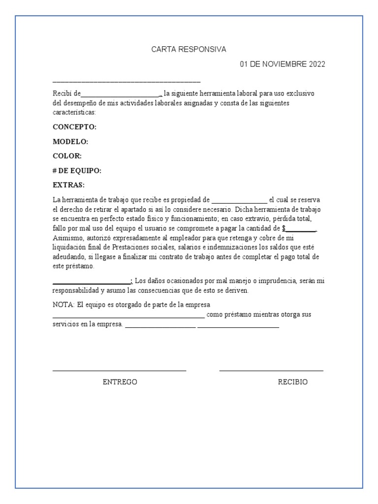 Carta Responsiva | PDF | Finanzas y dinero