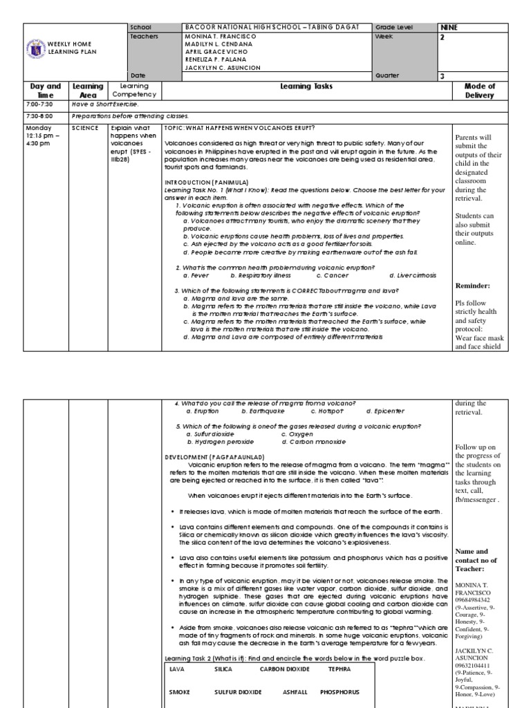 Week2 - Q3 - Science 9 | PDF | Volcano | Lava