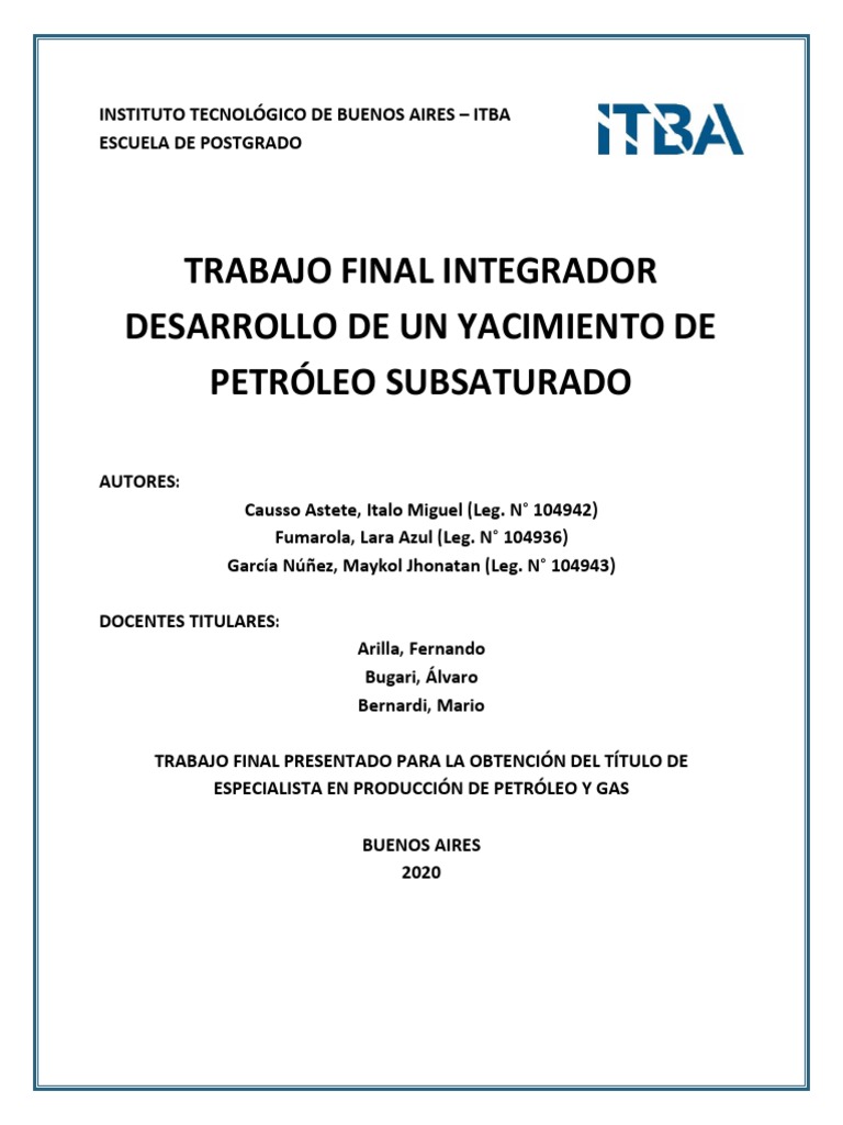 Causso Astete, Fumarola, García Núñez - TFI | PDF | Petróleo