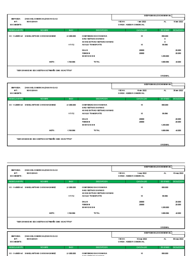 GEM 2022 - Nóminas Ejemplos | PDF