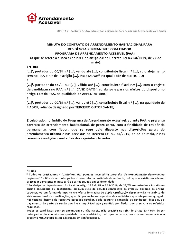 Minuta Arrendamento | PDF | Proprietário | Leasing