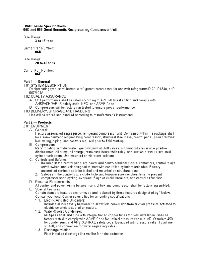HVAC Guide Specifications 06D and 06E Semi-Hermetic Reciprocating ...