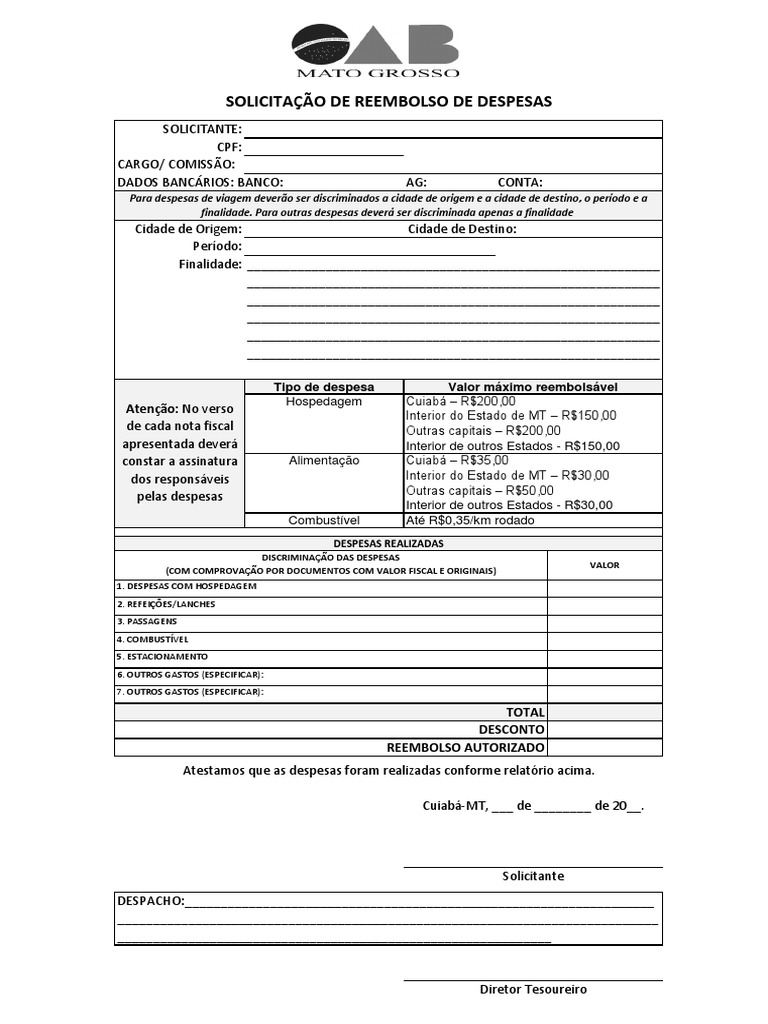 Solicitação De Reembolso Pdf