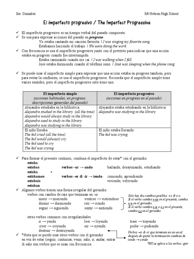 El Imperfecto Progresivo Formation Notes | PDF | Verbo | Semántica