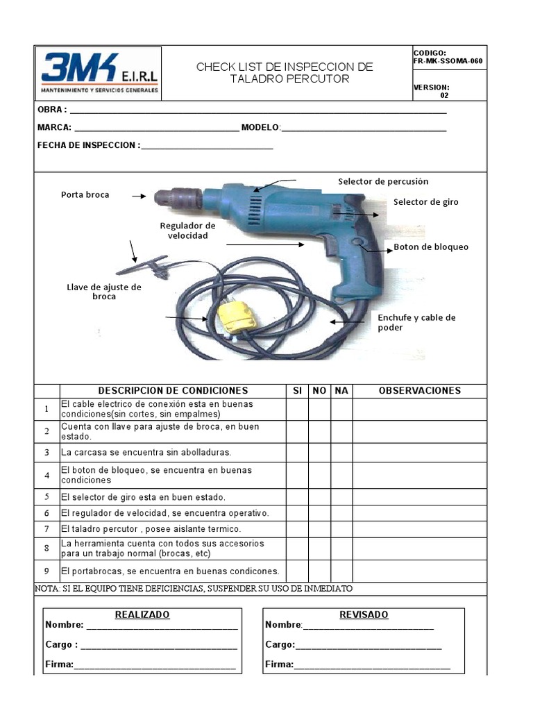 FR-MK-SSOMA-060 Check List de Inspección de Taladro Percutor | PDF
