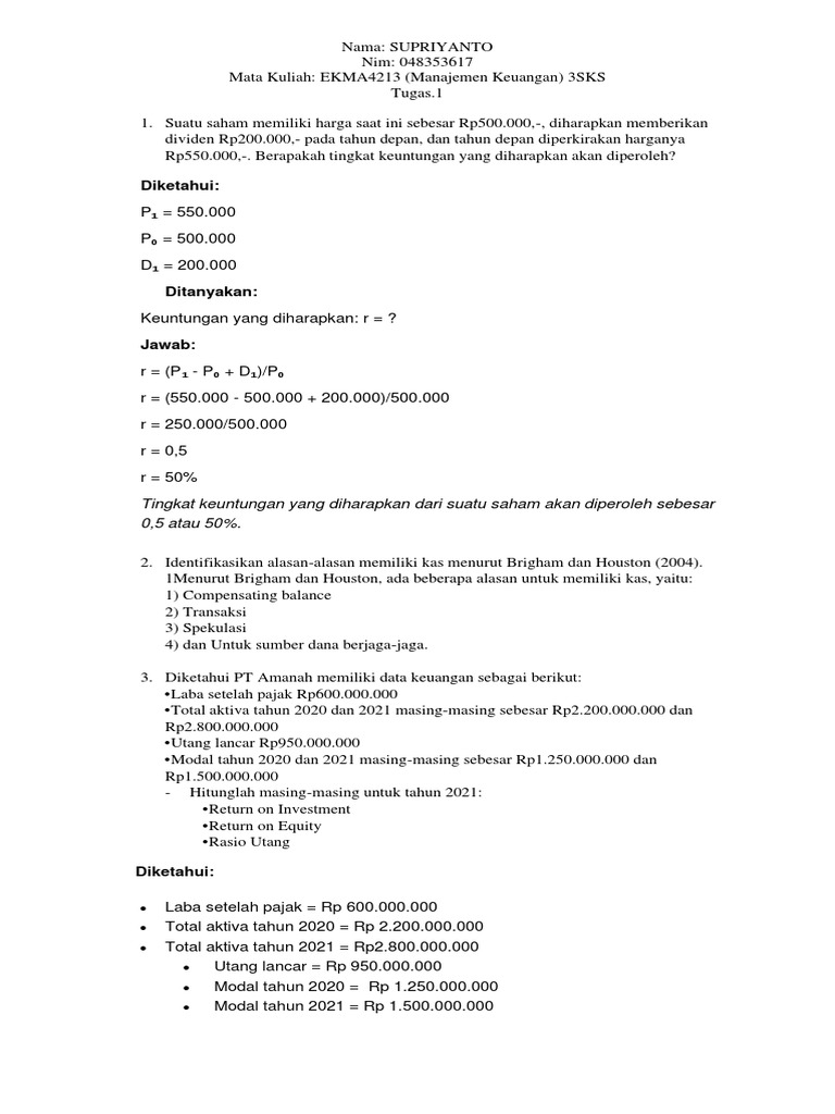 EKMA4213 Tugas.1 SUPRIYANTO | PDF