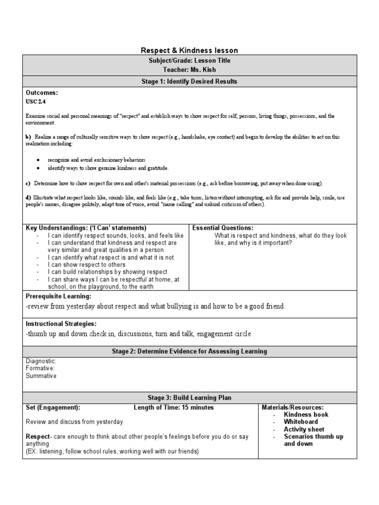 Respect Lesson - The Kindness Book | PDF | Learning | Behavior Modification