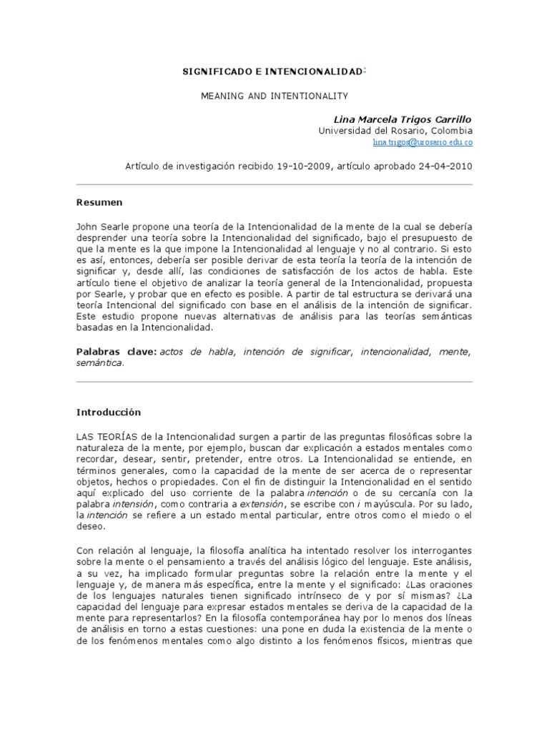 Significado e Intencionalidad | PDF | Filosofía de la mente | Mente