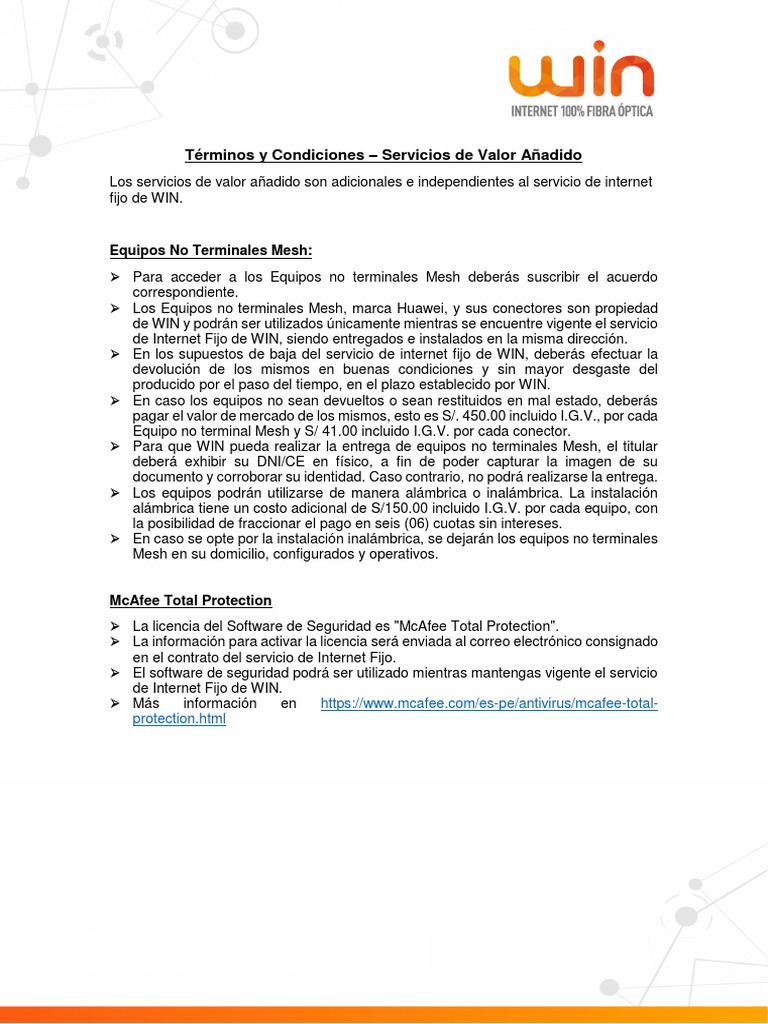 Terminos-Condiciones Win | PDF