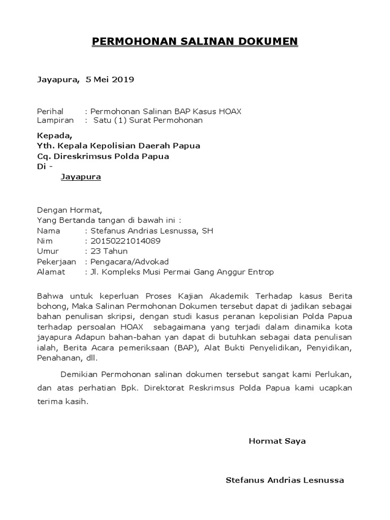 Surat Permintaan Salinan Dokumen | PDF | Ilmu Sosial