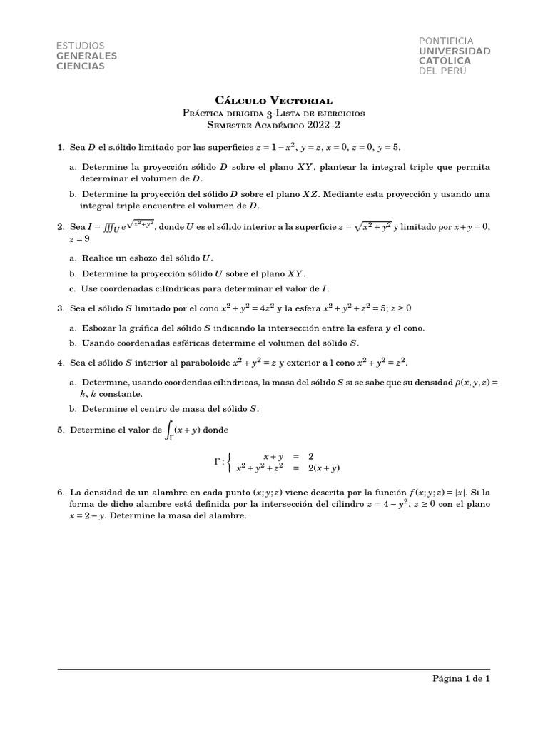 Pd3-Calvec-2022-2-Lista de Ejercicios Calculo Pucp | PDF | Esfera | Integral