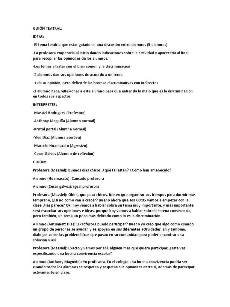 Guión Teatral | PDF | Discriminación