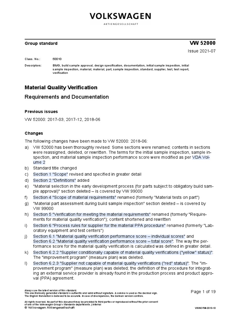 VW 52000 en | PDF | Verification And Validation | Specification (Technical Standard)