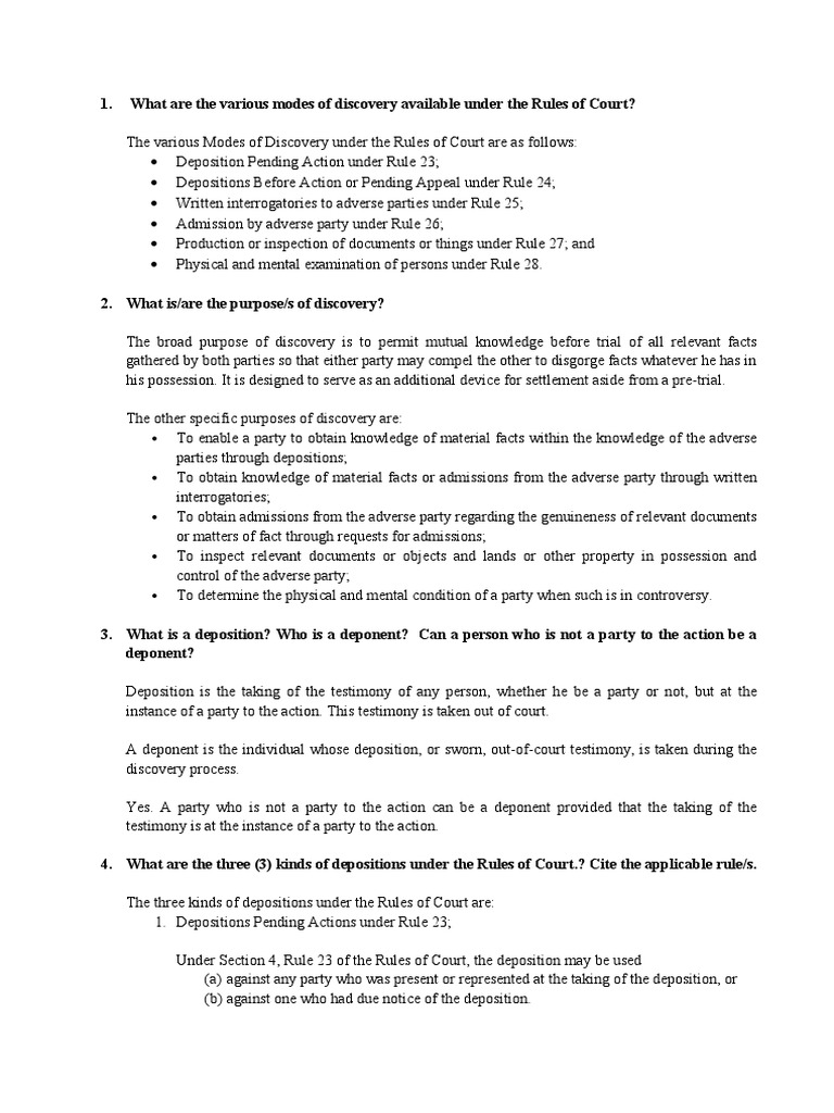 Modes of Discovery in Philippine Courts | PDF | Deposition (Law ...