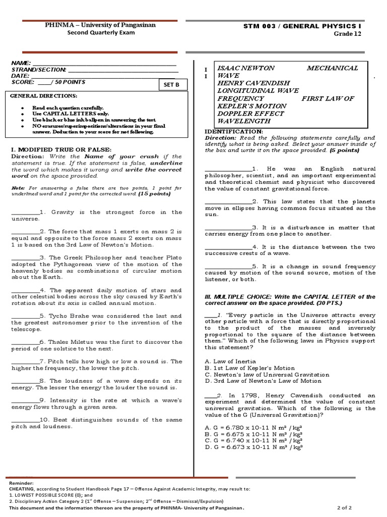 STM 003 - Second Quarterly Exam - Set B | PDF